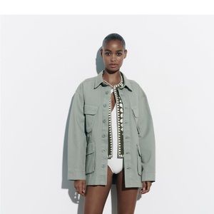 Zara | Jackets & Coats | Nwt Zara Utility Overshirt Light Green | Poshmark